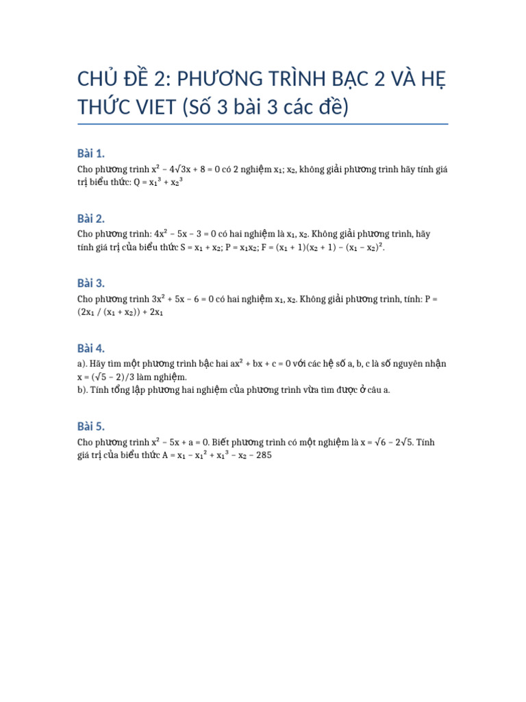 Chu de 2 - Phuong Trinh Bac 2 Va He Thuc Viet | PDF