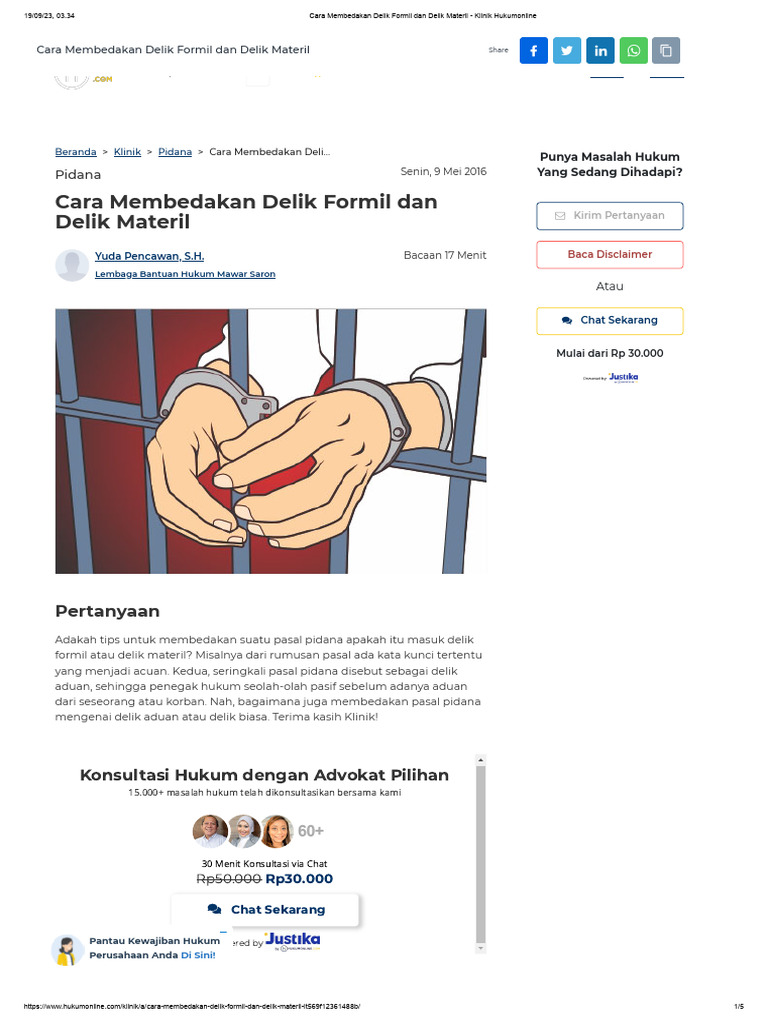 Perbedaan Delik Formil dan Materil | PDF