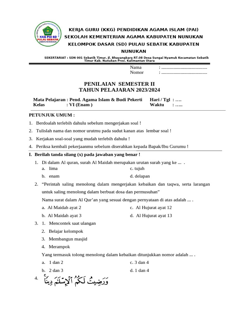 Soal Semester Ii Kelas Vi | PDF