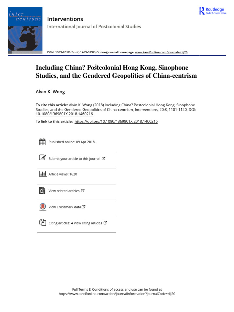 Alvin K. Wong_Including China：Postcolonial Hong Kong Sinophone Studies ...