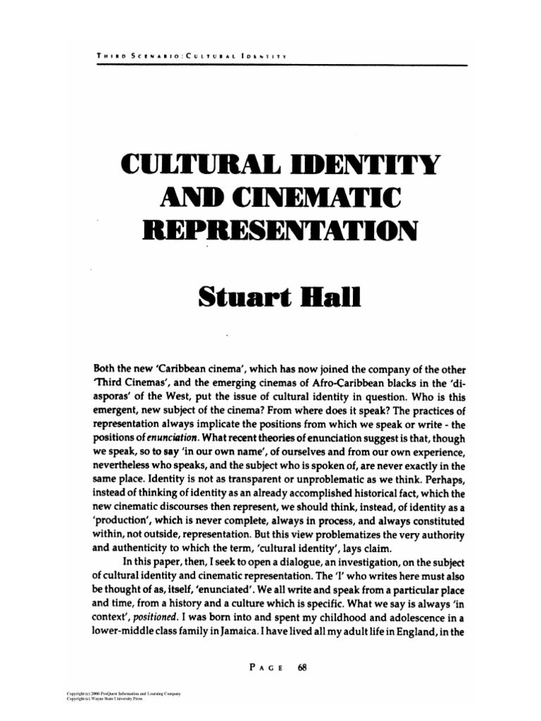Stuart Hall - Cultural-Identity-Cinematic-Representation | PDF