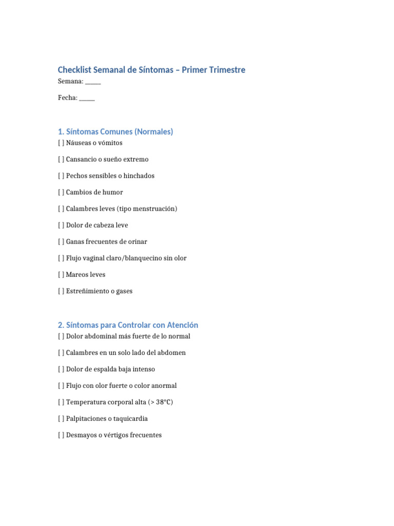 Checklist Embarazo Primer Trimestre | PDF