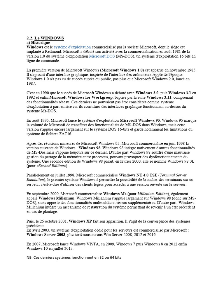 Historique de Windows et ses versions | PDF | Microsoft Windows ...