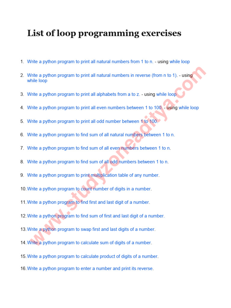 List of Loop Programming Exercises | PDF | Elementary Mathematics | Mathematics