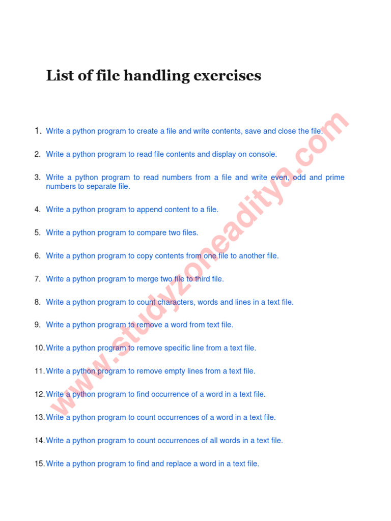 List of File Handling Exercises | PDF | Computing | Computer Programming