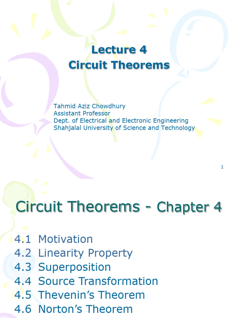 Lecture4 - Circuit Theorems | PDF | Electrical Network | Electronic Circuits