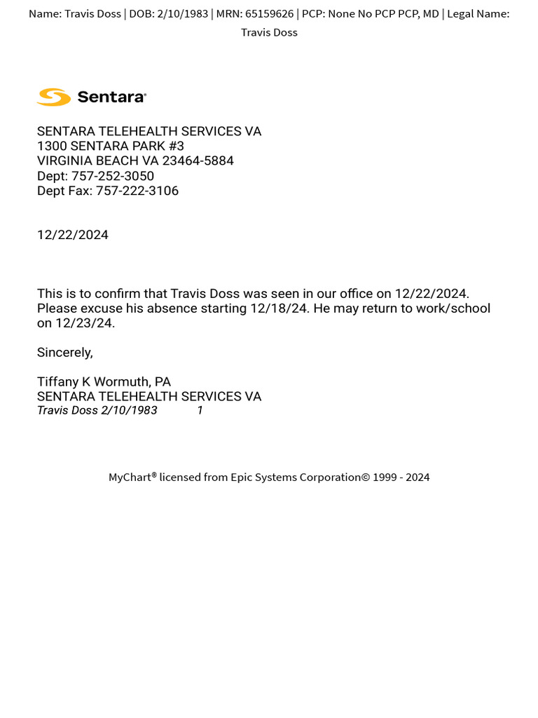 Sentara MyChart - Letter Details | PDF