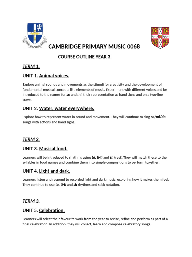 Music Course Outline Year 3 | PDF