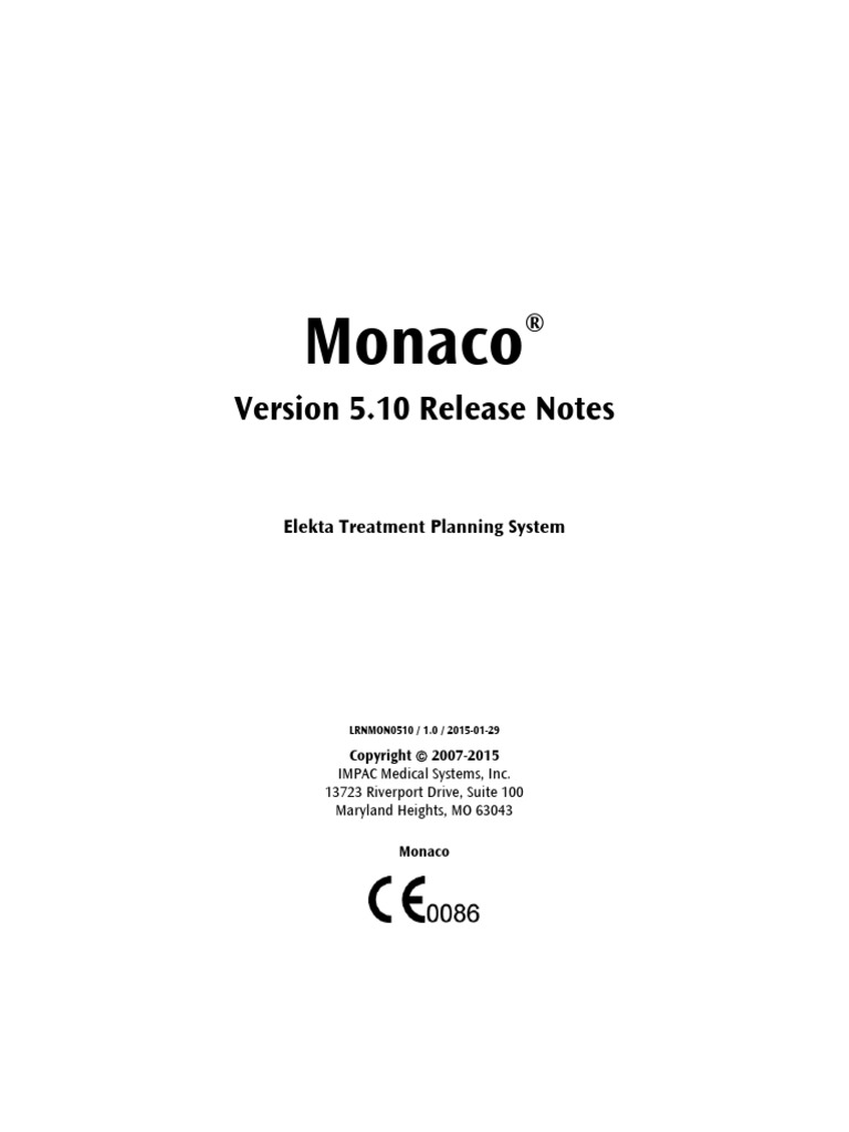 Monaco 5.10 Release Notes | PDF | Radiation Therapy | Trademark