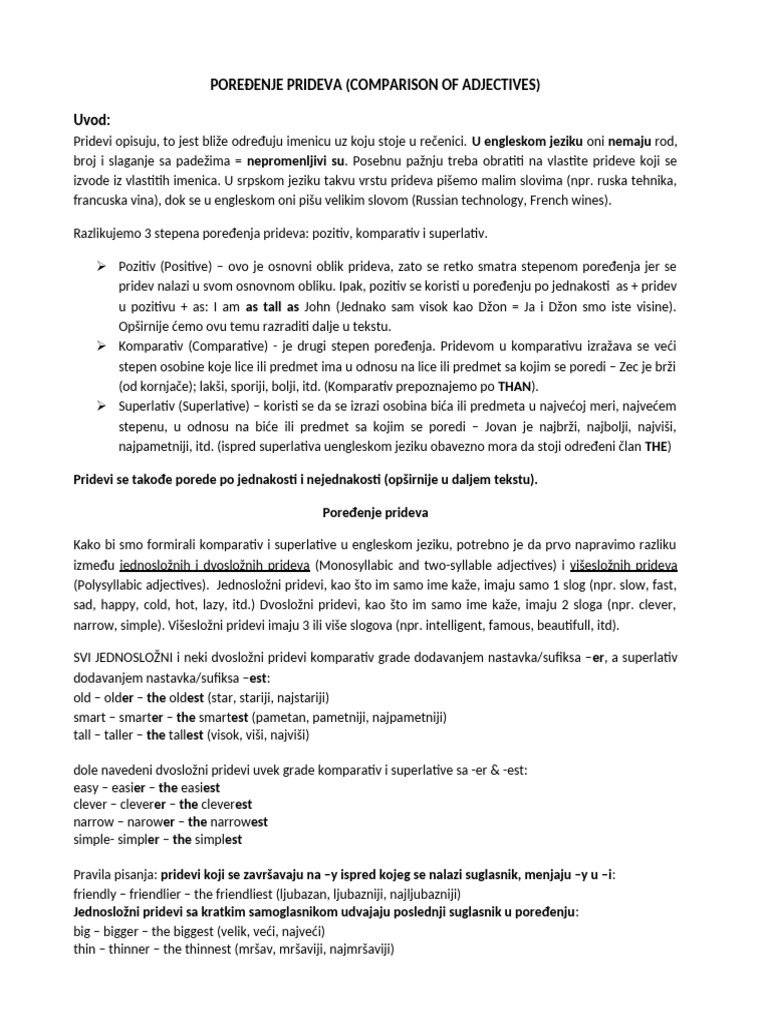 Poredjenje Prideva | PDF