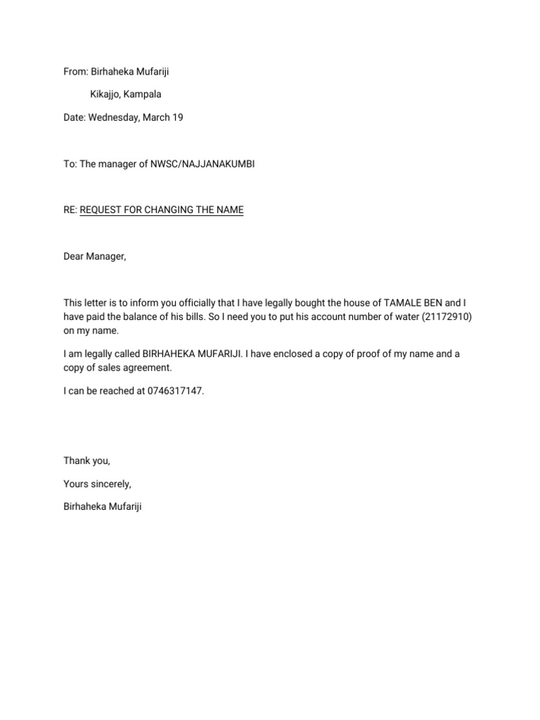 Letter To The Water Office | PDF