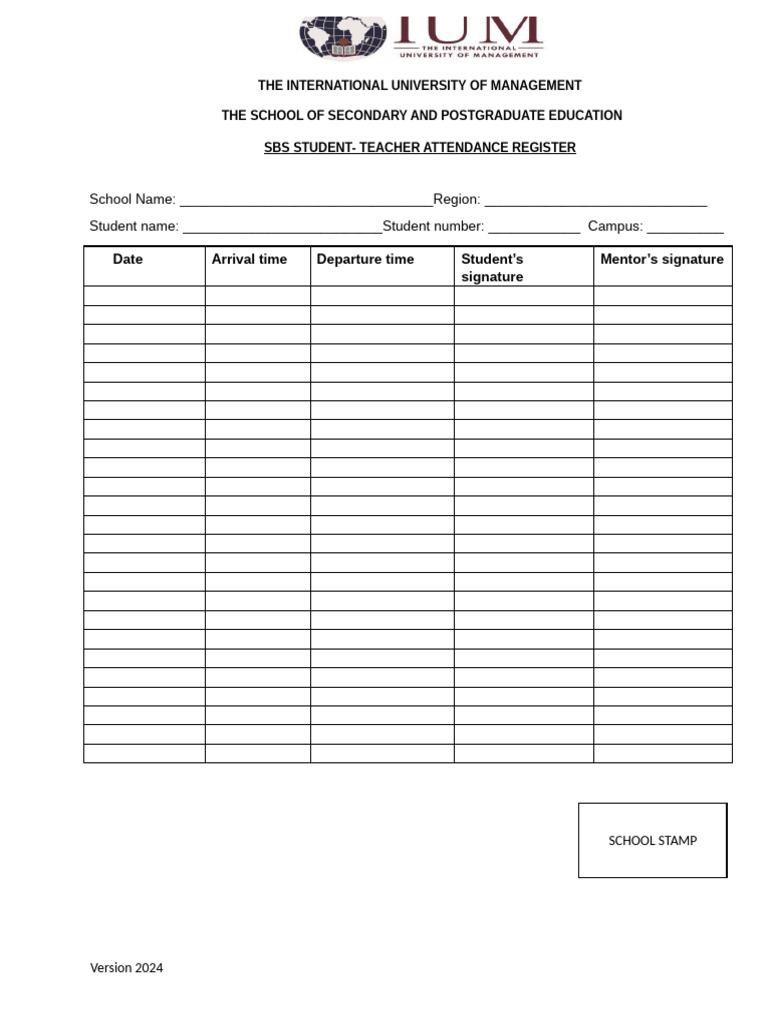 Sbs Student Teacher Attendance Register in Schools | PDF