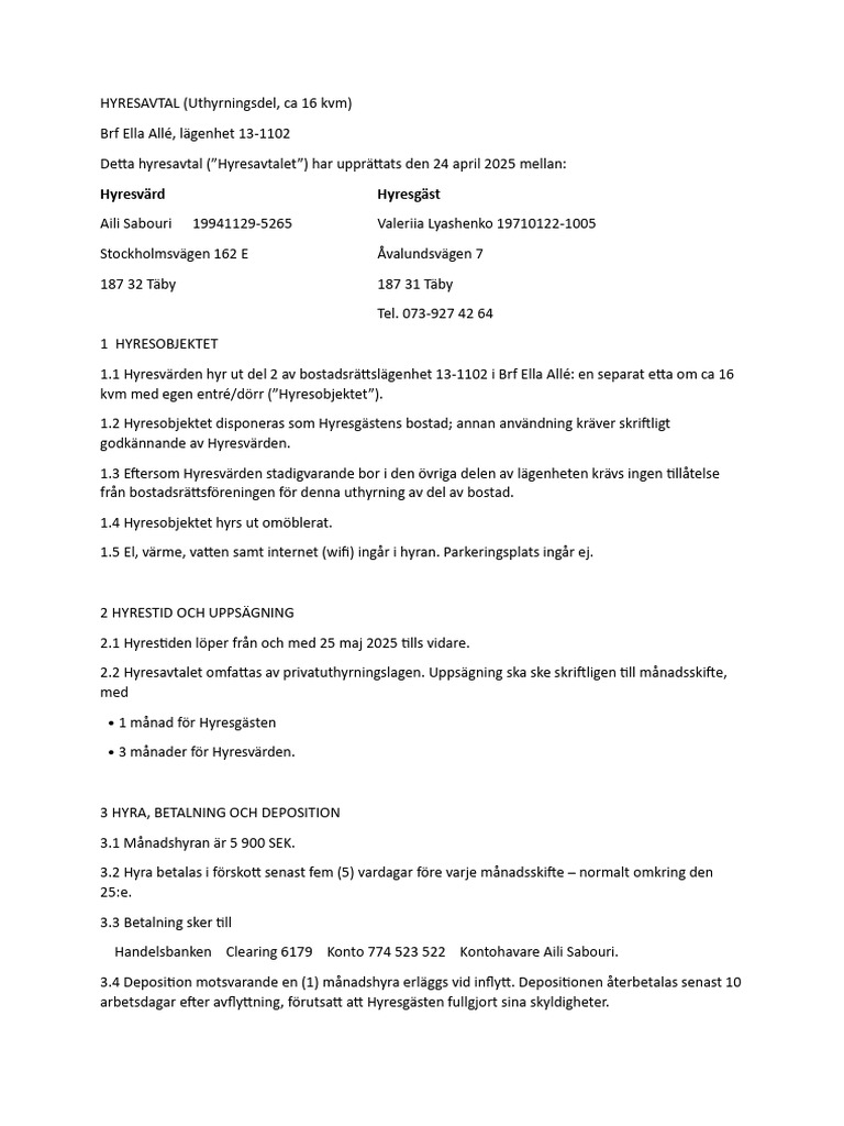 Hyresavtal Ettan 2025-04-25 | PDF