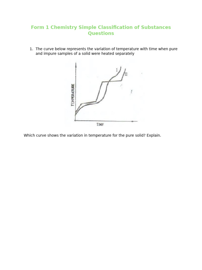 Form 1 Chemistry Simple Classification of Substances Questions | PDF ...