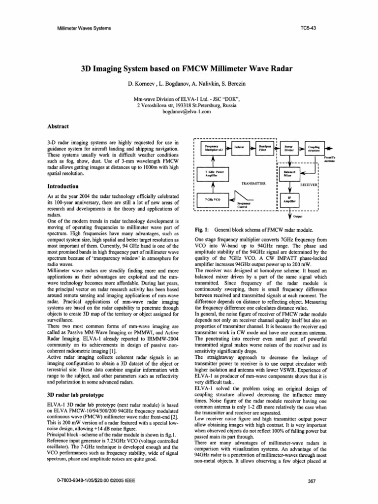 3d Imaging System Based On FMCW Millimeter Wave Radar | PDF | Radio Technology | Information And ...
