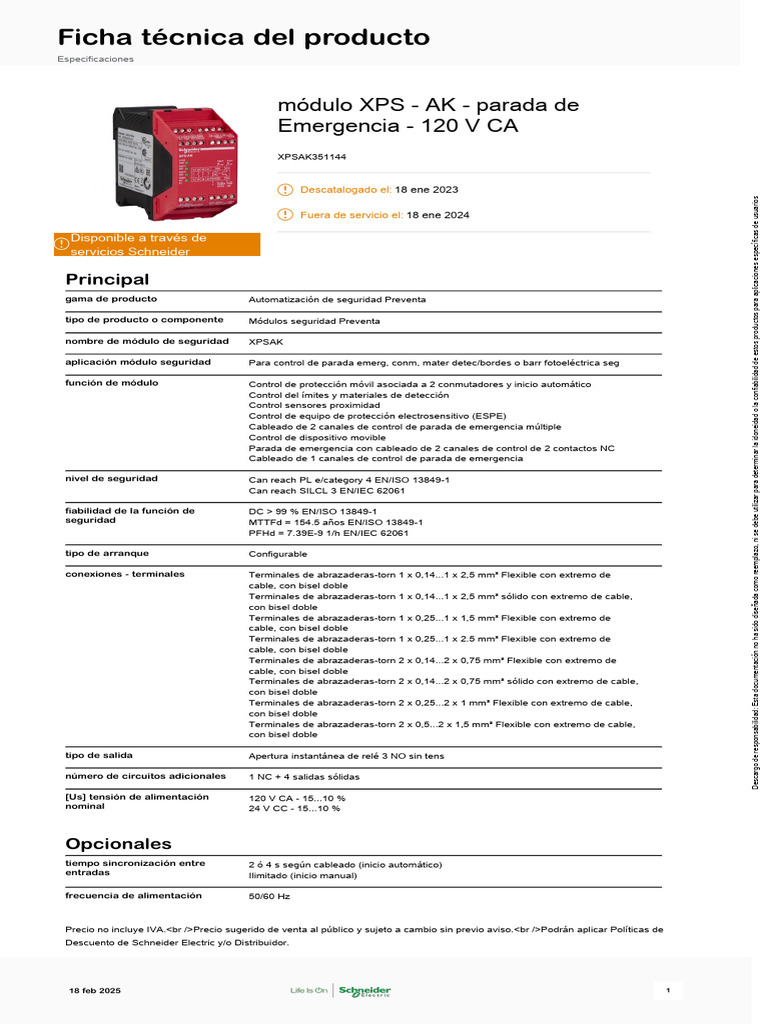 Schneider Electric_Preventa-XPS_XPSAK351144 | PDF | Relé | Residuos