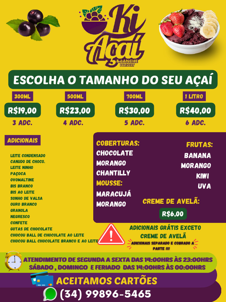 Tamanhos e Coberturas de Açaí | PDF | Culinária vegana