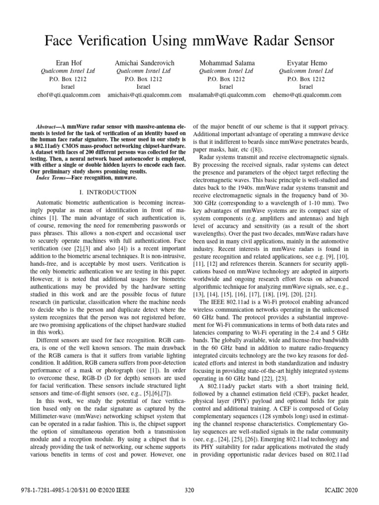 mmWave Face Verification via 802.11ad | PDF | Radar | Ieee 802.11
