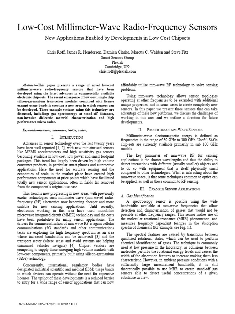 Low-Cost Millimeter-Wave Radio-Frequency Sensors | PDF | Extremely High Frequency | Absorption ...