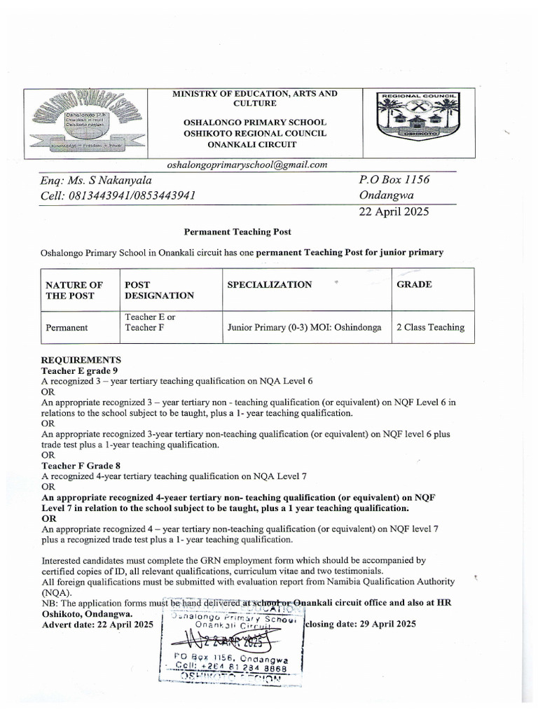 Grade 2 Teaching Post 2025 | PDF