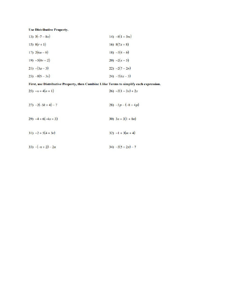 9MA Distrubutive Property Exercise Print | PDF