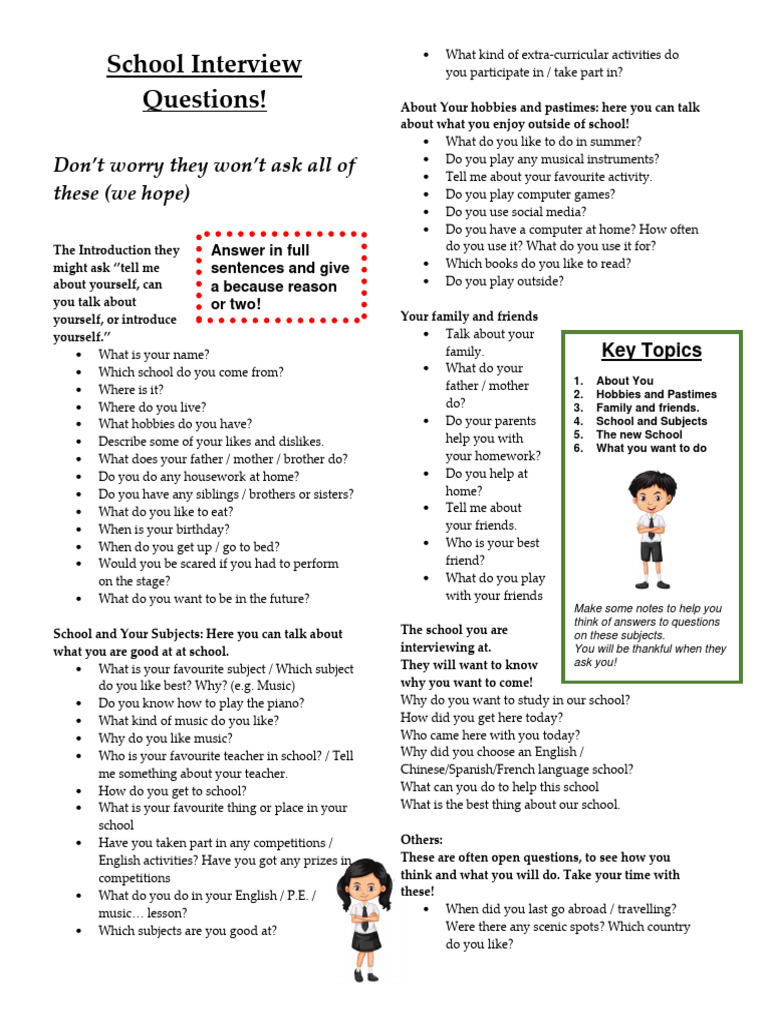 Interview Questions and Skills For School Interviews | PDF | English ...