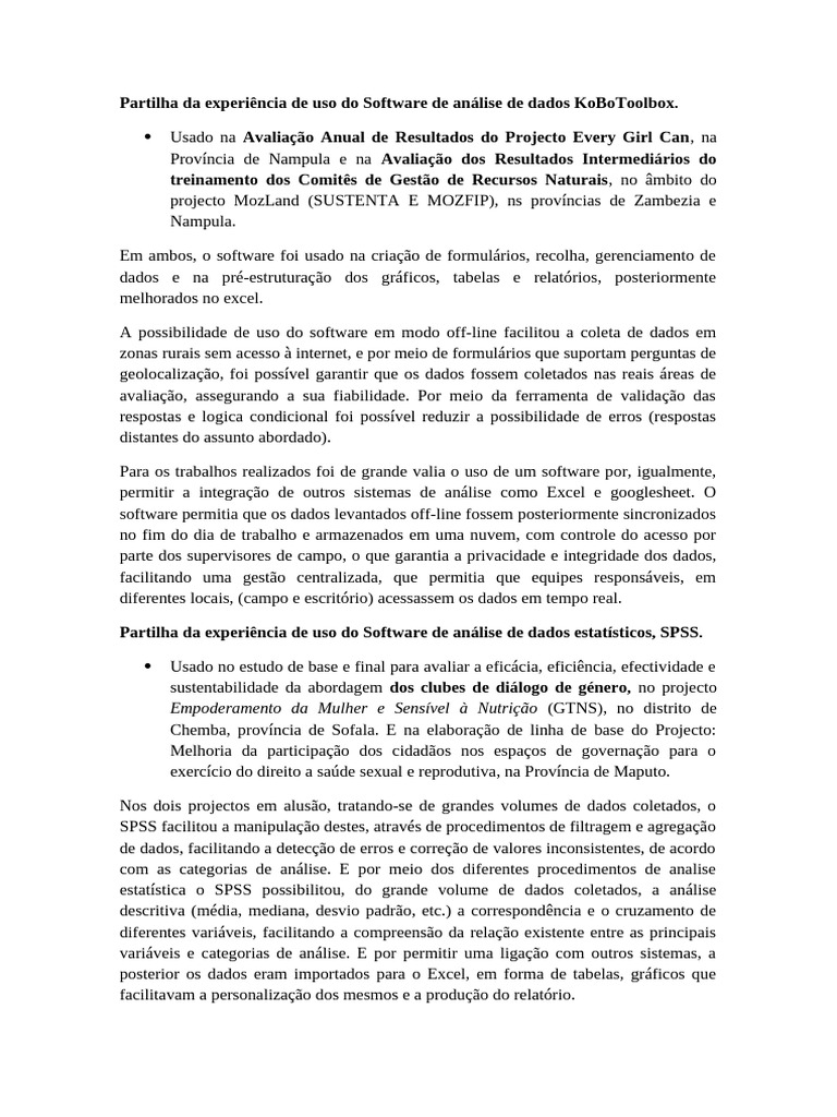 SOFTWARE DE ANALISE DE DADOS - KOBOTOOLBOX E SPSS | PDF | Análise de dados | Dados