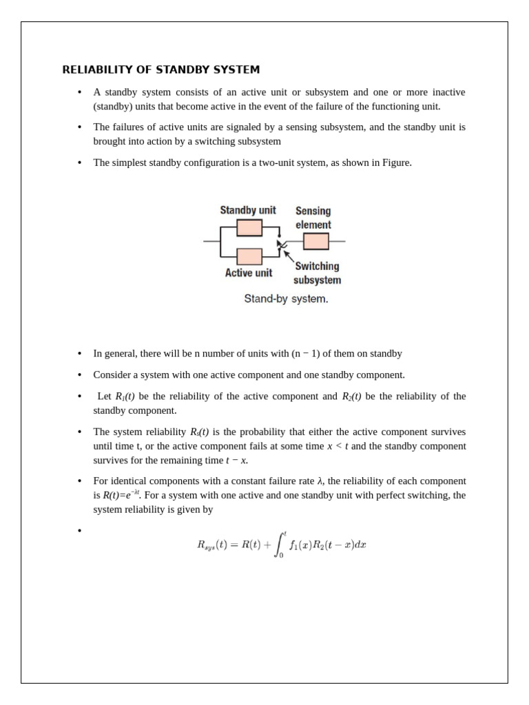 RELIABILITY OF STANDBY SYSTEM | PDF | Electronics | Systems Engineering