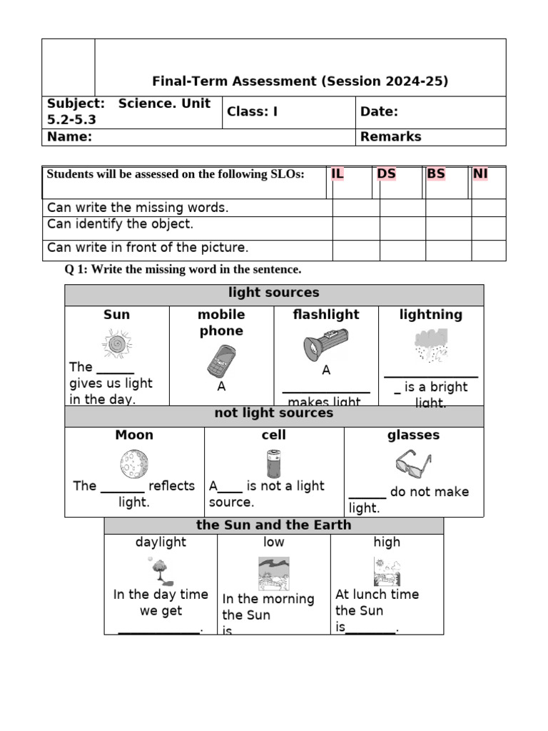 Grade 1 Unit 5.2, 5.3 Test | PDF