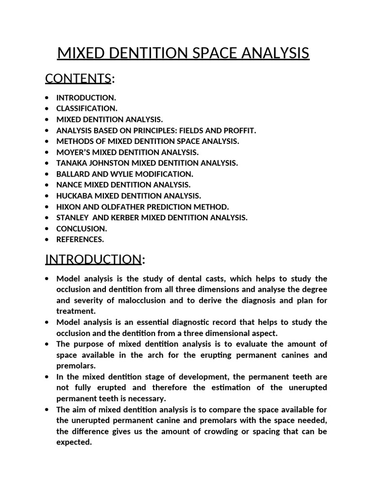 MIXED DENTITION SPACE ANALYSIS WORD DOCUMENT | PDF | Mouth | Tooth