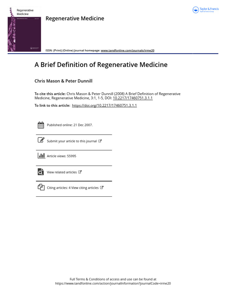 A Brief Definition of Regenerative Medicine | PDF | Regenerative ...