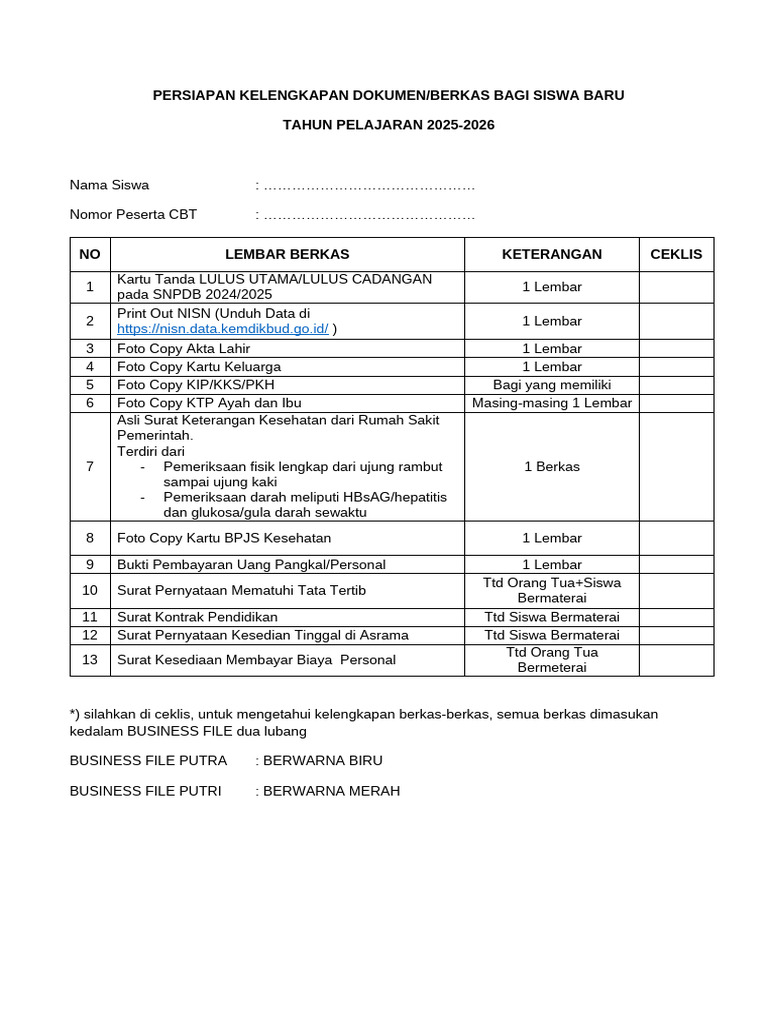 Ceklis-Lengkap-2025 | PDF