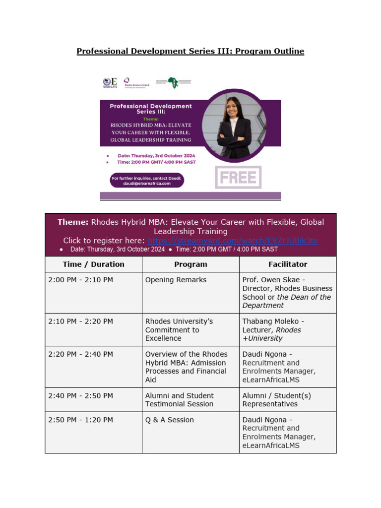 Professional Development Series III - Program Outline | PDF