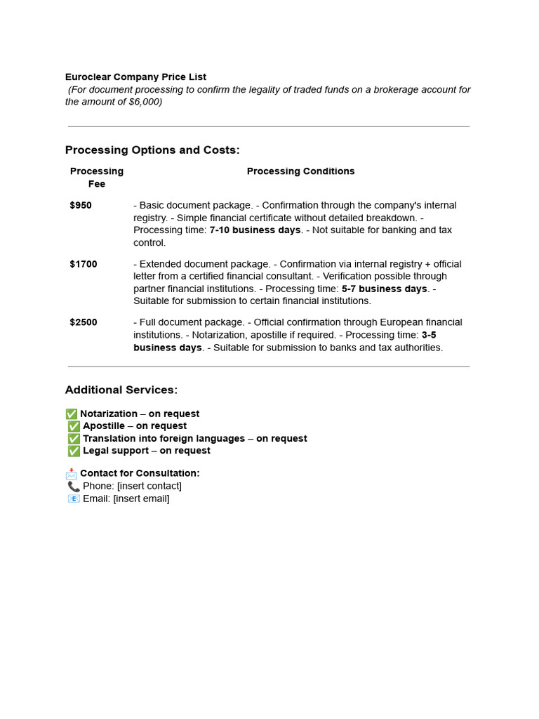 PriceList EuroClear | PDF