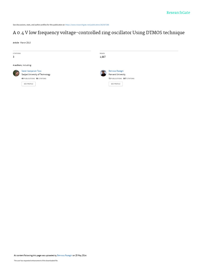 A 0.4 V Low Frequency Voltage-Controlled Ring Oscillator Using DTMOS Technique | PDF | Mosfet ...