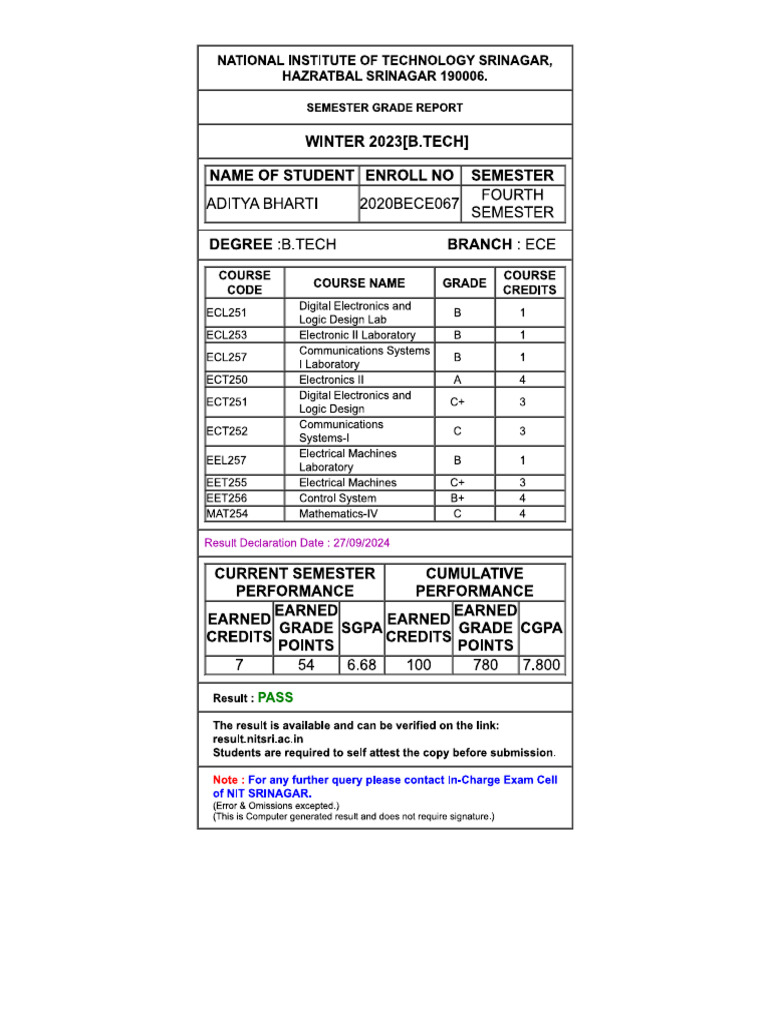 4th Sem Result | PDF
