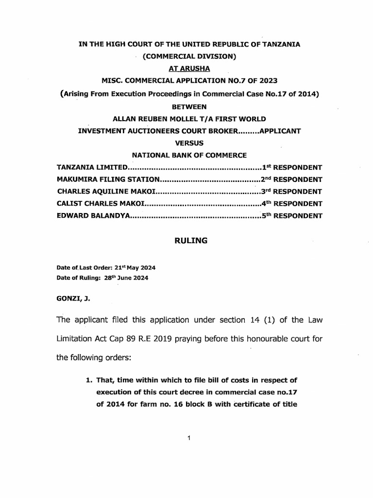 Allan Reuben Mollel T.S First World Investment Auctioneers Court ...