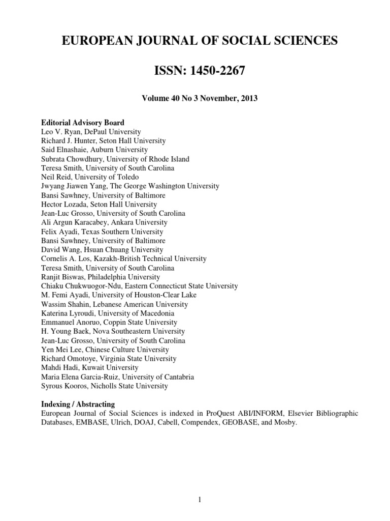 European Journal of Social Sciences ISSN: 1450-2267: Volume 40 No 3 November, 2013 | PDF ...