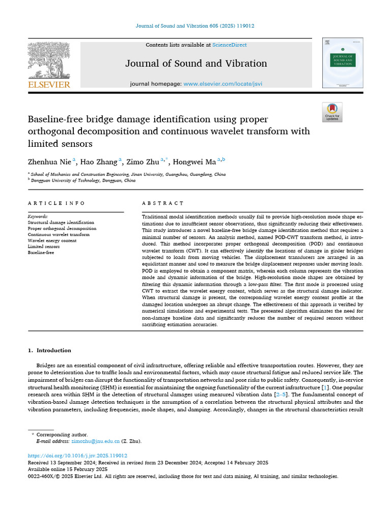 Baseline-Free Bridge Damage Identification Using Proper Orthogonal Decomposition and Continuous ...