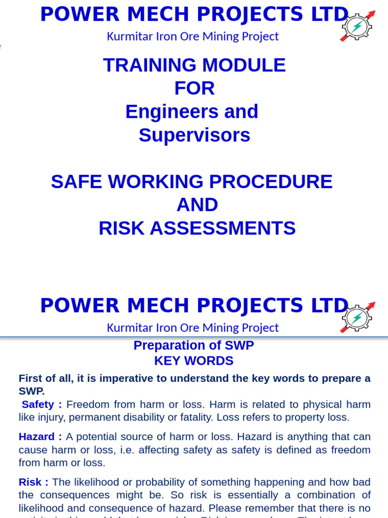 PMPL SAFETY - TRAINING - MODULE M3 - SWP & RISK ASSESSMENT rEV01 | PDF ...