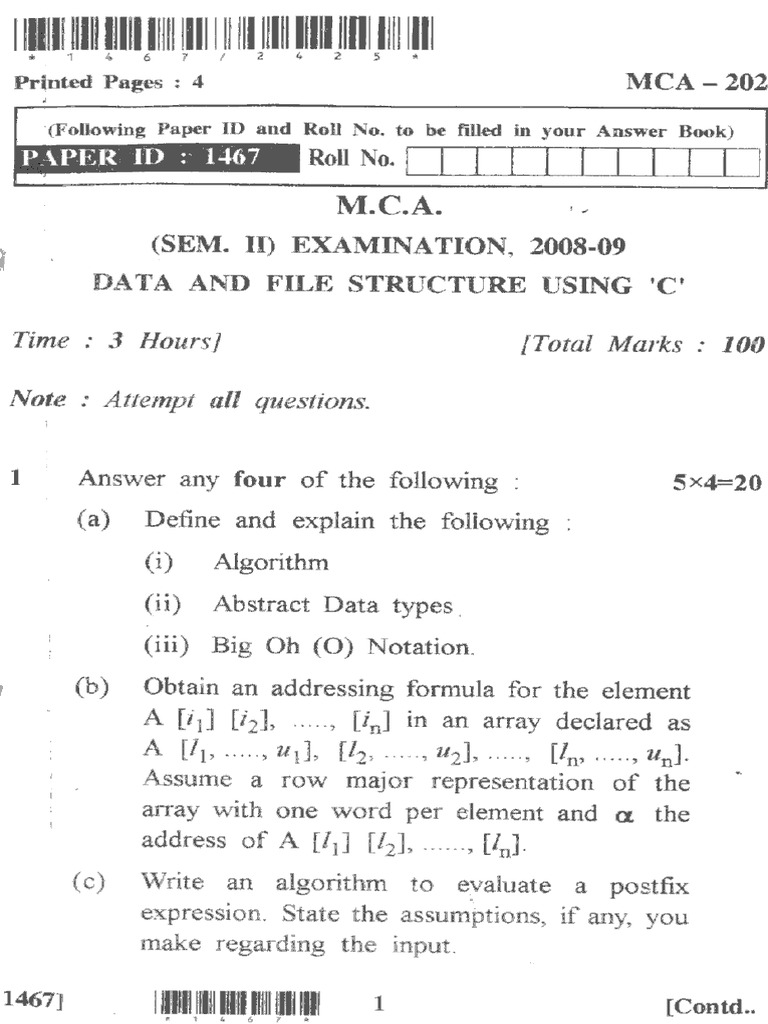 Mca 2 Sem Data and File Structure Using C Mca 202 2009 | PDF