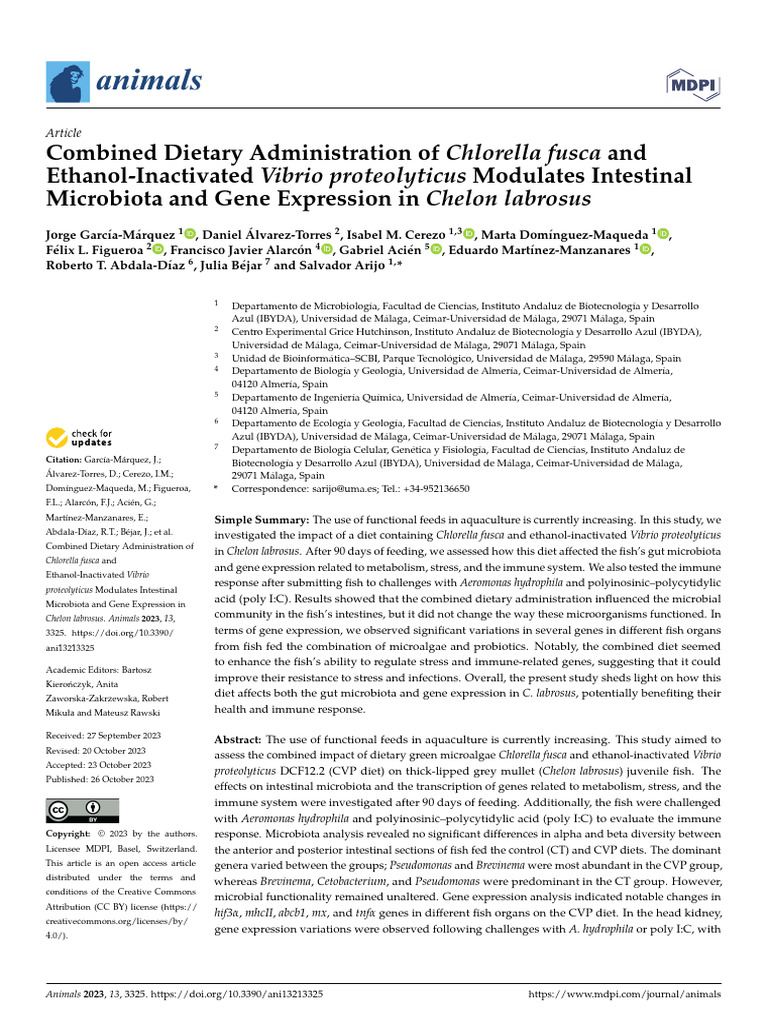 Chlorella Fusca and Vibrio Proteolyctus On Intestinal Microbiota in ...