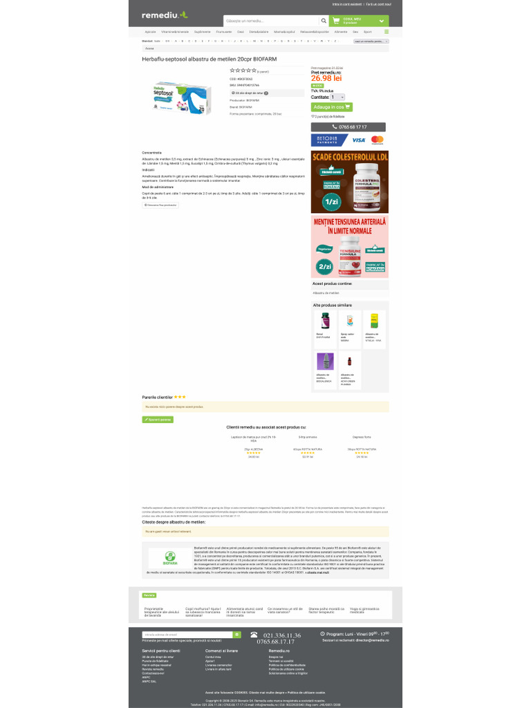 Herbaflu-Septosol Albastru de Metilen 20cpr Biofarm - PNG | PDF
