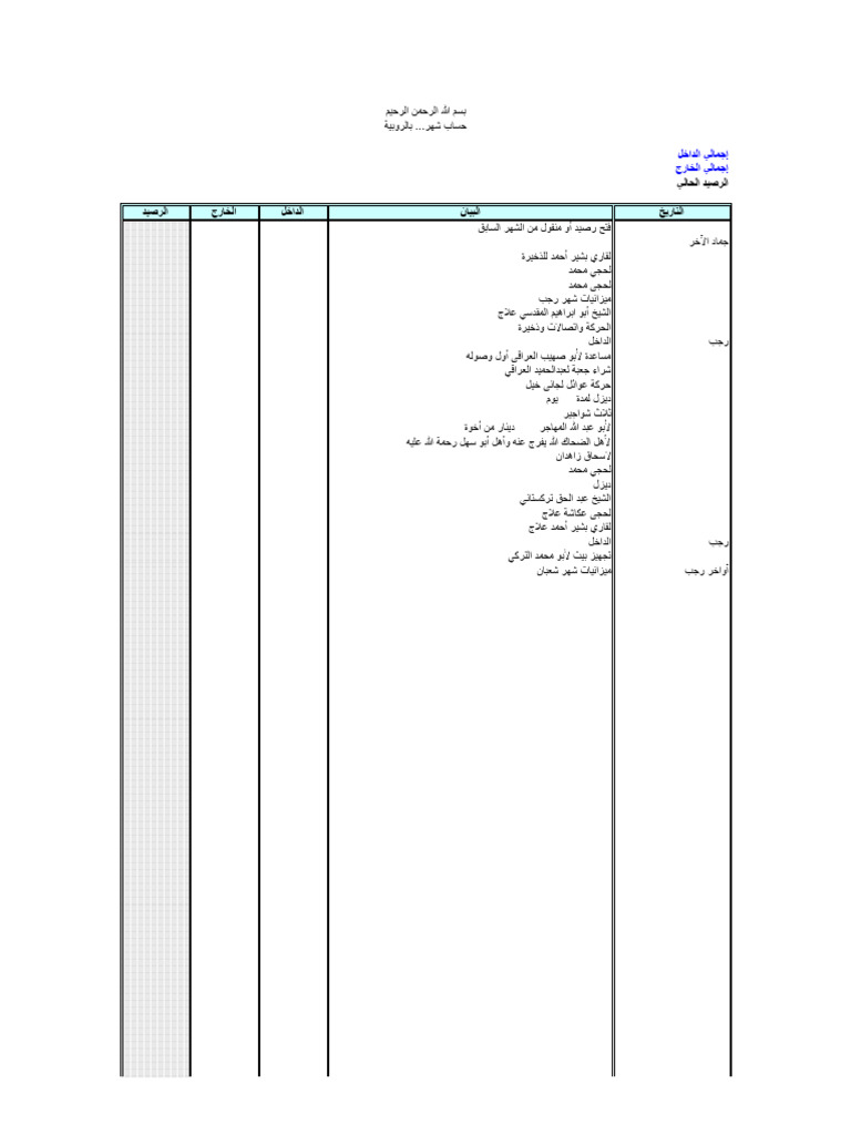 Monthly Accounting Ledger (Arabic) | PDF