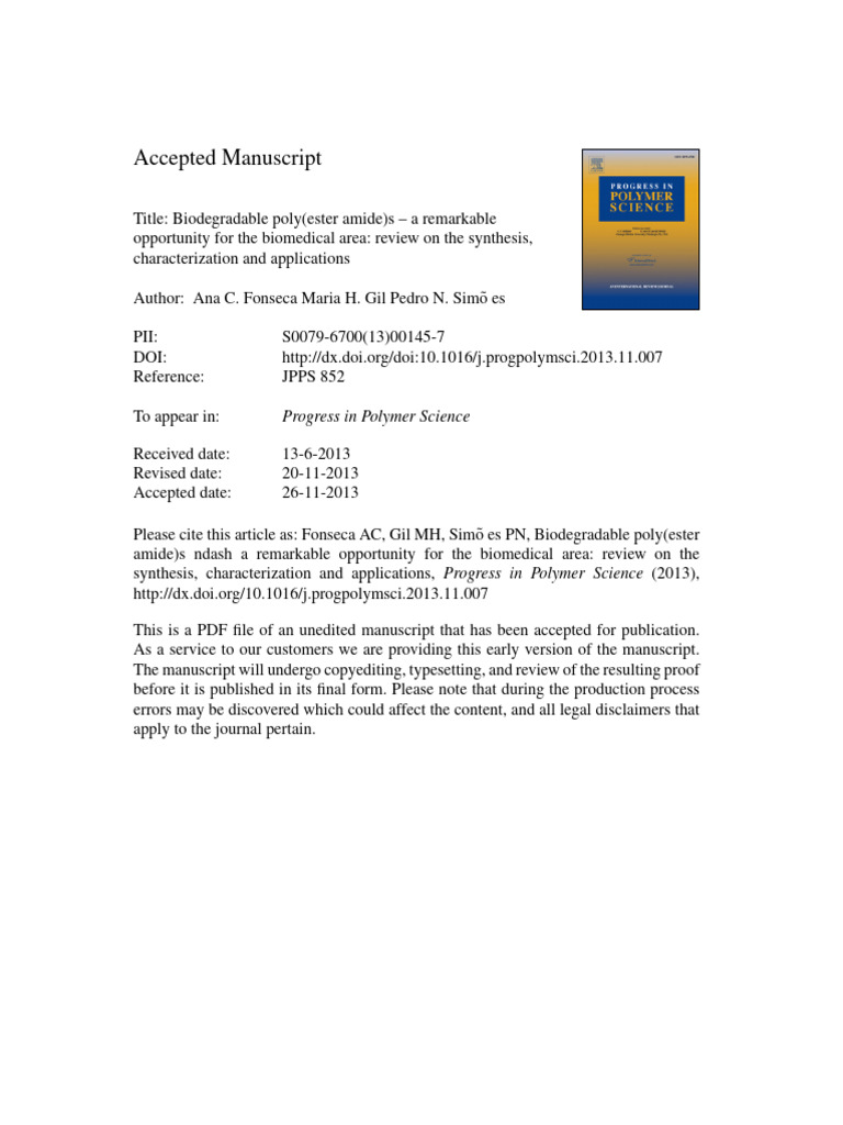 Biodegradable Poly(ester amide)s Review | PDF | Polymers | Polyester