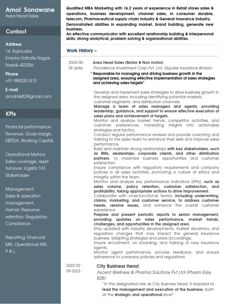 Amol Sonawane CV 2025 Aa3c5c706f | PDF | Sales | Retail