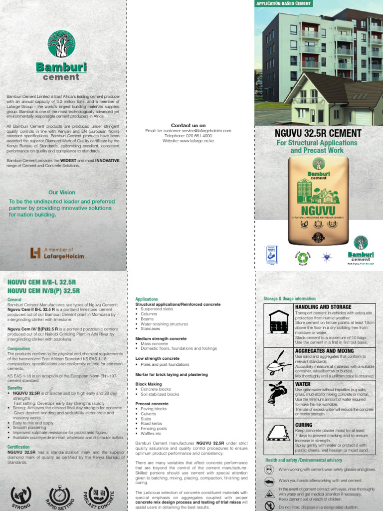 Bamburi Nguvu Cement Product Brochure | PDF | Concrete | Cement