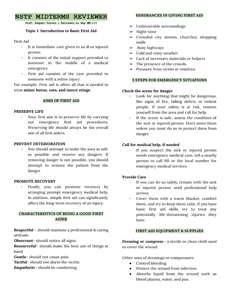 NSTP Midterms Reviewer Topic 1 | PDF | Breathing | Pulse