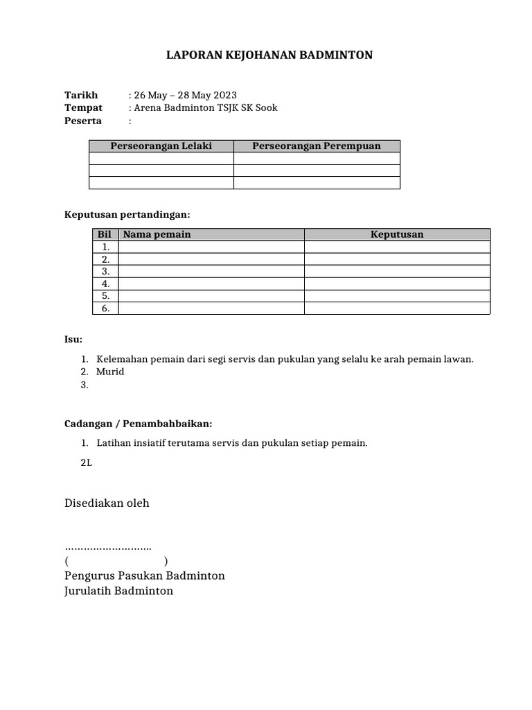 CTH Laporan Kejohanan 2024 | PDF