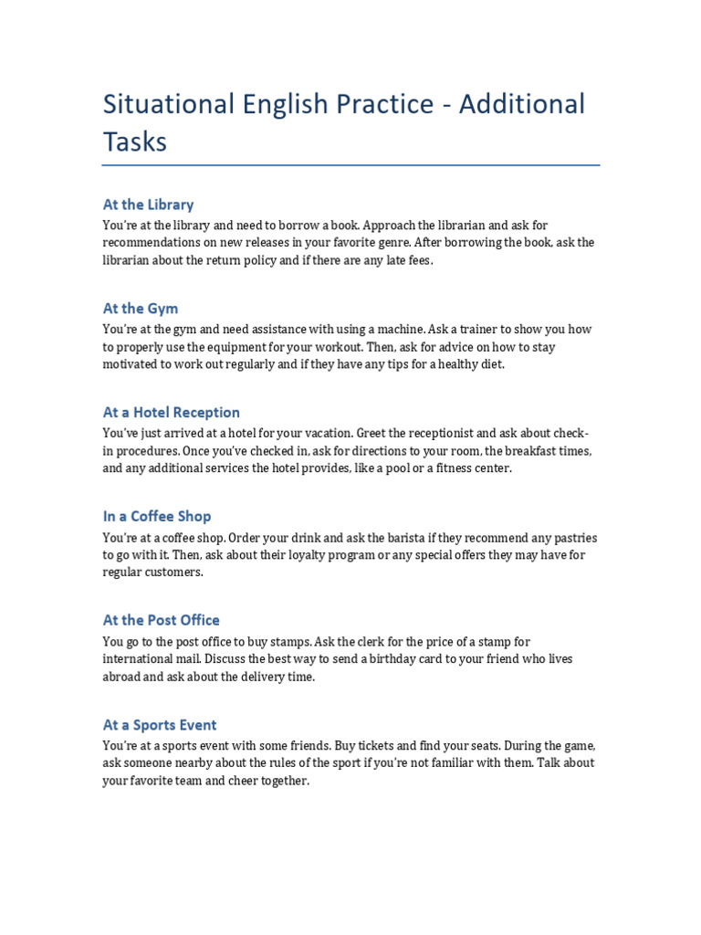 Situational English Practice Additional | PDF | Waiting Staff | Restaurants